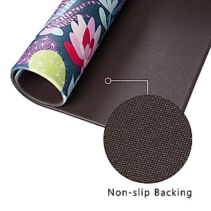 QiyI Floor Comfort Mat 1 Piece Green Succulent Kitchen Rug Waterproof Laundry Standing Runner Non Skid Washable Doormat Anti Fatigue Foam Cushioned Sink Rug 17" W x 71" L - Multicolor Cactus Flowers
