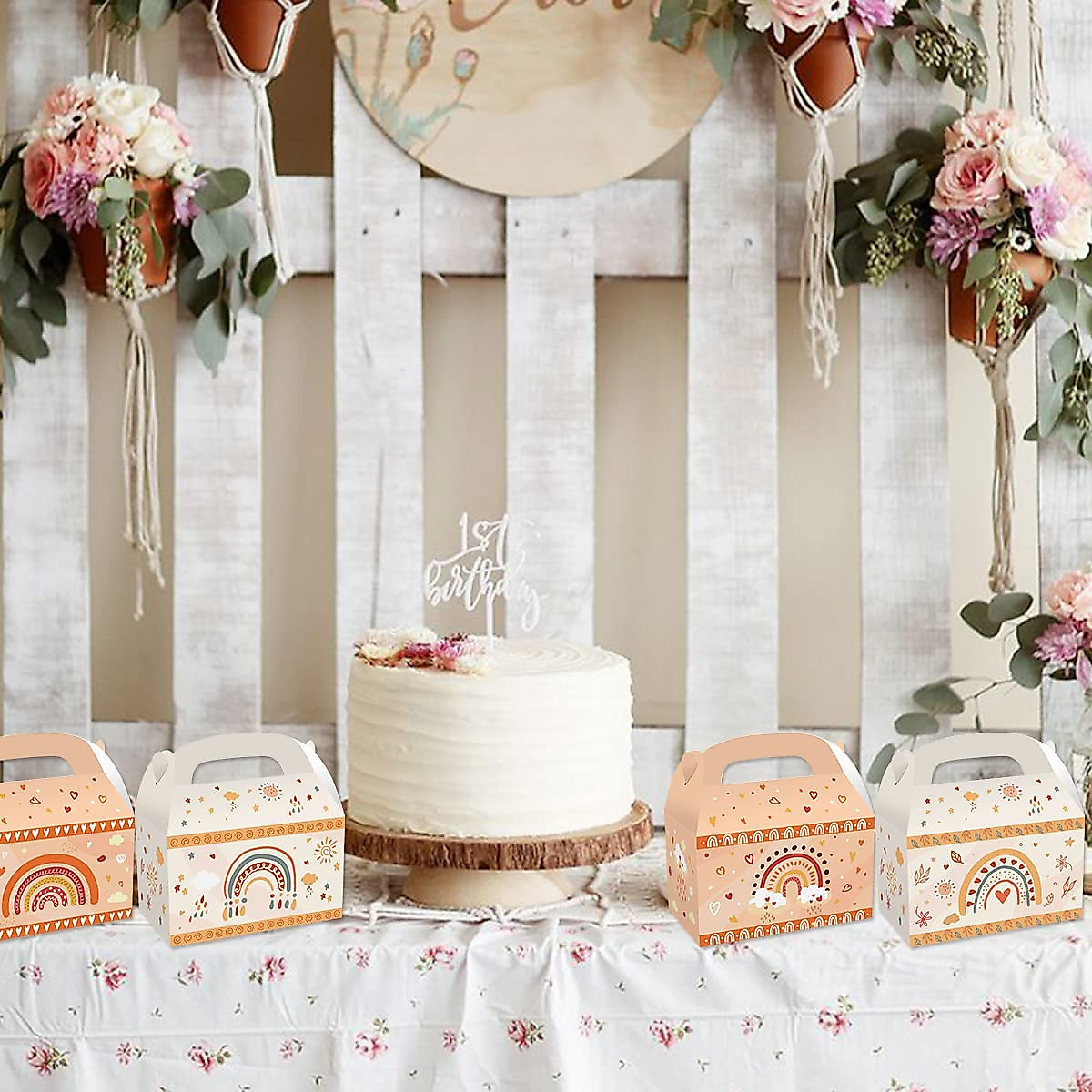 CIEOVO 24 Pack Boho Rainbow Party Goodie Gift Boxes, Boho Rainbow Paper Gift Boxes Bags for Boho Theme Kids Birthday Wedding Baby Shower Party Supplies Decoration