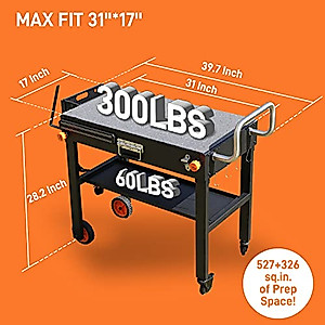 JiRiCHMi Grill Table,Blackstone Griddle Stand,BBQ Prep Table With Wheels And Seasoning Tray,Universal Grill Cart Fit 17 Inch Or 22 Inch Griddle,Folds Flat Quickly Ninja Grill Stand
