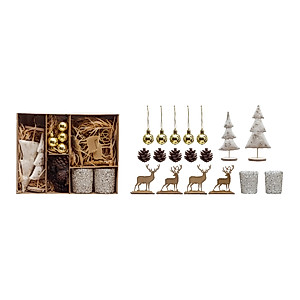 Creative Co-Op Candle Garden Kit w/Cotton Trees, Pinecones, Tealight Holders, Laser Cut Figures & Glass Ball Ornaments, Boxed Set of 18 Candleholders, Multi