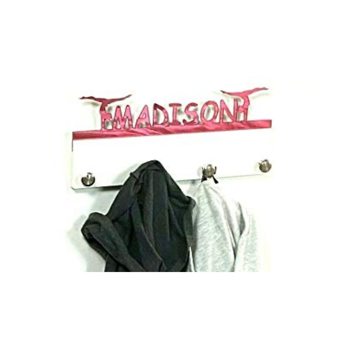 MIRROR MANIA Personalized Coat Hanger Gymnastics Gymnasts Rack Bag Hat Towel Backpack Sweatshirt Jacket Hook Organizer Wall Door Decor, One of A Kind, Custom Made to Order, with Your Name On It!