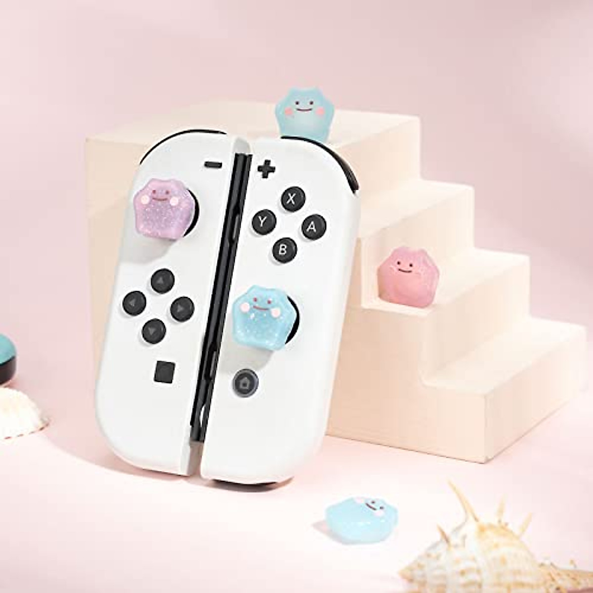 4PCS Jusy Thumb Grip Caps Compatible with Nintendo Switch/OLED/Switch Lite, Soft Silicone Joy-Con Joystick Grip Cute 3D Analog Stick Cover Doughnuts, 132