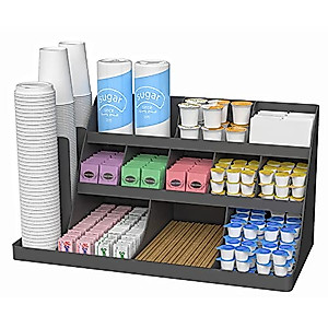 Mind Reader 14 Compartment 3 Tier Large Breakroom Coffee Condiment Organizer, Black