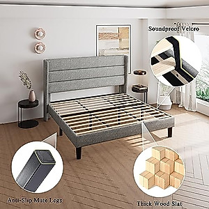 Feonase King Size Upholstered Platform Bed Frame with Wingback Headboard, Minimalist Mattress Foundation with Wooden Slats Support, Noise Free, No Box Spring Needed, Easy Assembly