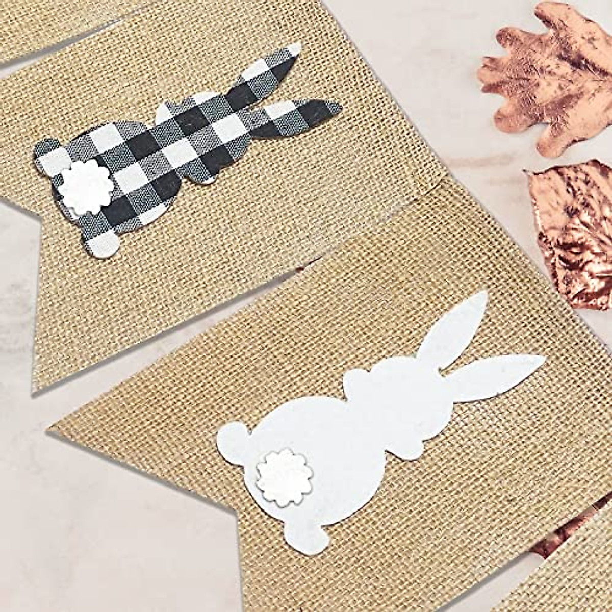 Doumeny Easter Plaid Burlap Banner Buffalo Check Rabbit Bunny Banner Jute White Rabbit Bunting Garland Happy Easter Banner Garland Spring Easter Party Banner for Mantle Fireplace Wall Door Party Decor