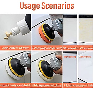 BESUNTEK Car Polishing Pad Kit, 11 Pcs 5 Inch Car Foam Sponge Drill Polishing Disc Woolen Buffer Pads with M10 Drill Adapter for Car Sanding Polishing Waxing Sealing Glaze (5 Inch)