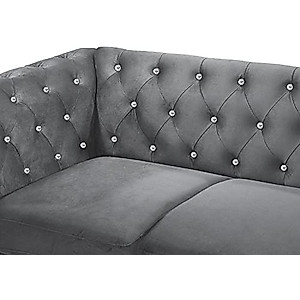New Classic Furniture Glam Emma Velvet Two Seater Chesterfield Style Loveseat for Small Spaces with Crystal Button Tufts, Gray