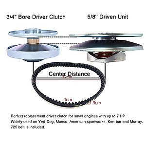 30 Series Bore GO Kart CVT Torque Converter 3/4" Bore 6" Diameter Driven Asymmetric Go Kart Mini Bike + 5/8'' Driven Clutch Comet Kit + 725 Belt