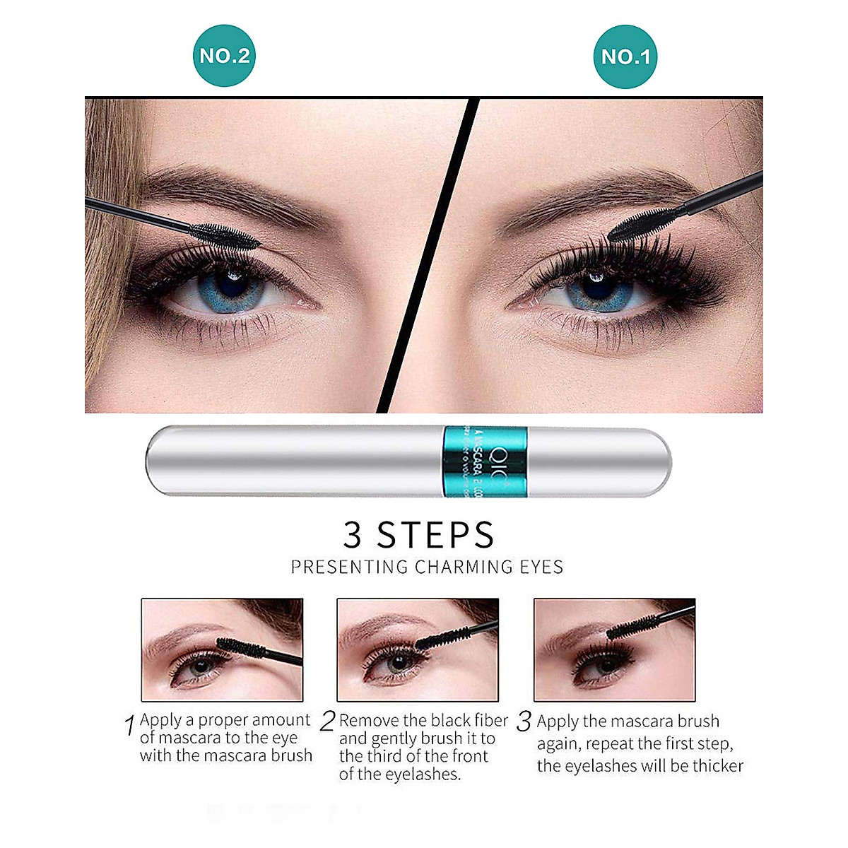 4D Silk Fiber Lash Mascara, 2 in 1 Thrive Mascara For Natural Lengthening And Thickening Effect(Pack of Dark Cyan)