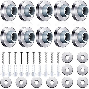 Concave Wall Door Bumper Stop Silver Stainless Steel Wall Door Bumper with 1-1/8 Inch Gray Round Rubber Bumper Wall Protector Door Stops (10)