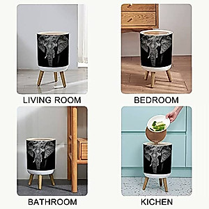 KCDCYCZEAL Small Round Trash Can Monochrome Portrait Elephant Recycle Bins with Press Top Lid Dog Proof Wastebasket for Kitchen Bathroom Bedroom Office 7L/1.8 Gallon