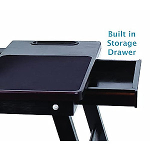 Sofia + Sam Laptop Bed Tray with Storage Drawer and Media Slots | Folding Legs and Mouse Pad | Fits Laptops Up to 15" | Tablets Up to 9.6" | Smart Phones Up to 4" | Espresso | Work from Home Desk