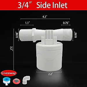 Float Valve Automatic Water Level Shut Off Control Valve Pool Auto Fill Float Valve No Electricity Needed Upgrade Mini Float Valve for Water Tank Tower Cattle Watering Drought (3/4" Side Inlet, White)