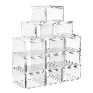 SONGMICS Shoe Boxes, Clear Shoe Organizers, Set of 12, Plastic Shoe Storage with Clear Door, Easy Assembly, up to US Size 12, Transparent ULSP032W12