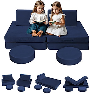 MeMoreCool Modular Kids Couch for Playroom, Navy Foam Play Couch for Toddlers, Building Fort Explorer Sofa