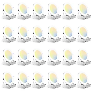 BBOUNDER 24 Pack 6 Inch 5CCT Ultra-Thin LED Recessed Ceiling Light with Junction Box, 2700K/3000K/3500K/4000K/5000K Selectable, 12W Eqv 110W, Dimmable Canless Wafer Downlight, 1050LM - ETL&FCC