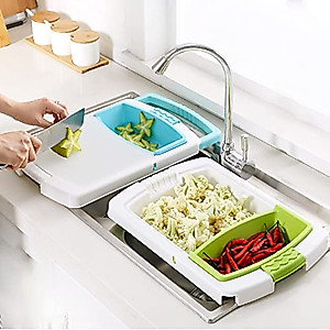 BigTron Multifunctional Chopping Board, Plastic Kitchen Sink Strainer with Stoarge Basket 3 in 1 for Cutting Washing Draining (Grey)