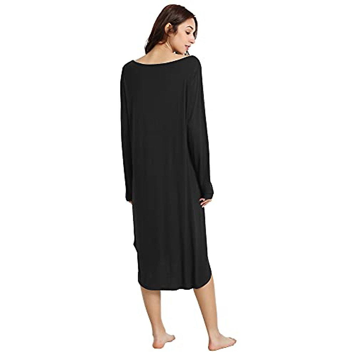 WiWi Viscose from Bamboo Nightgowns for Women Soft Long Sleeve Sleep Shirt Plus Size Pajamas S-4X, Black, 3X