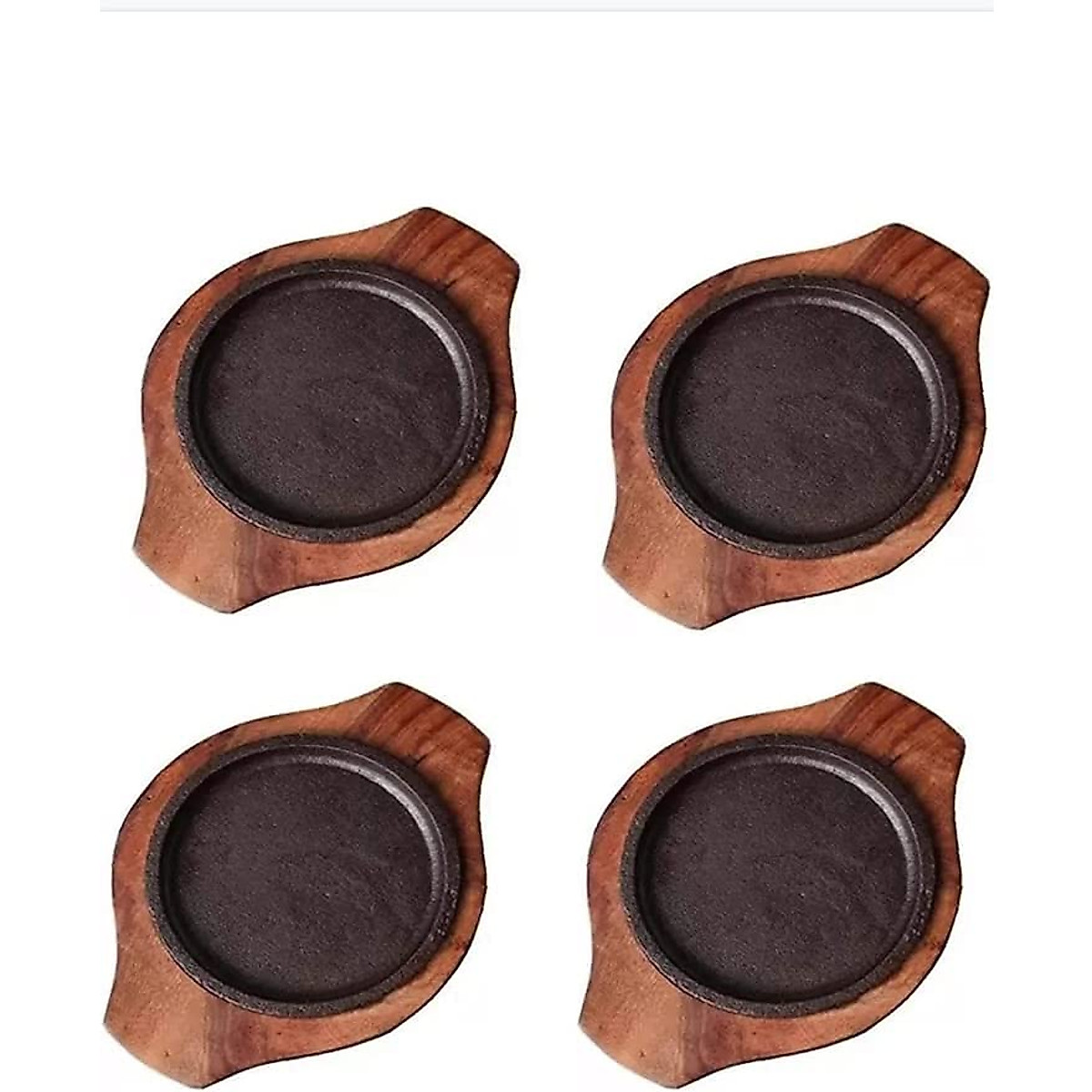Tippan top Small Dessert Serving Plate Brownie Sizzler Tray with Wooden Base, 5 inch (4 Piece)
