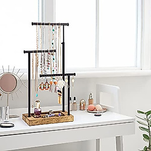 SRIWATANA Jewelry Organizer Stand, Extra Tall Necklace Holder Jewelry Holder (Carbonized Black & Black)