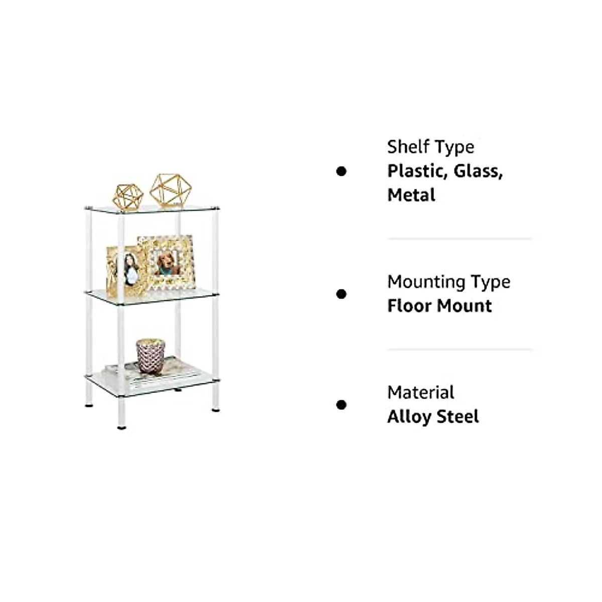 mDesign Metal/Glass 3-Tier Storage Tower, Narrow Shelving Display Unit, Open Glass Shelves; Multi-Use Stand for Living Room, Bathroom, Home Office, Hallway, Bedroom Organization - White/Clear