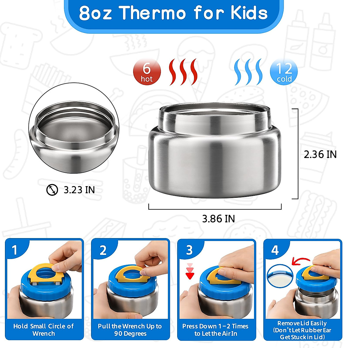 MAISON HUIS Bento Lunch Box for Kids With 8oz Soup Thermo, Leakproof Lunch Compartment Containers with 4 Compartment Bento Box, Thermo Food Jar and Lunch Bag, BPA Free,Travel, School(Alien in Space)