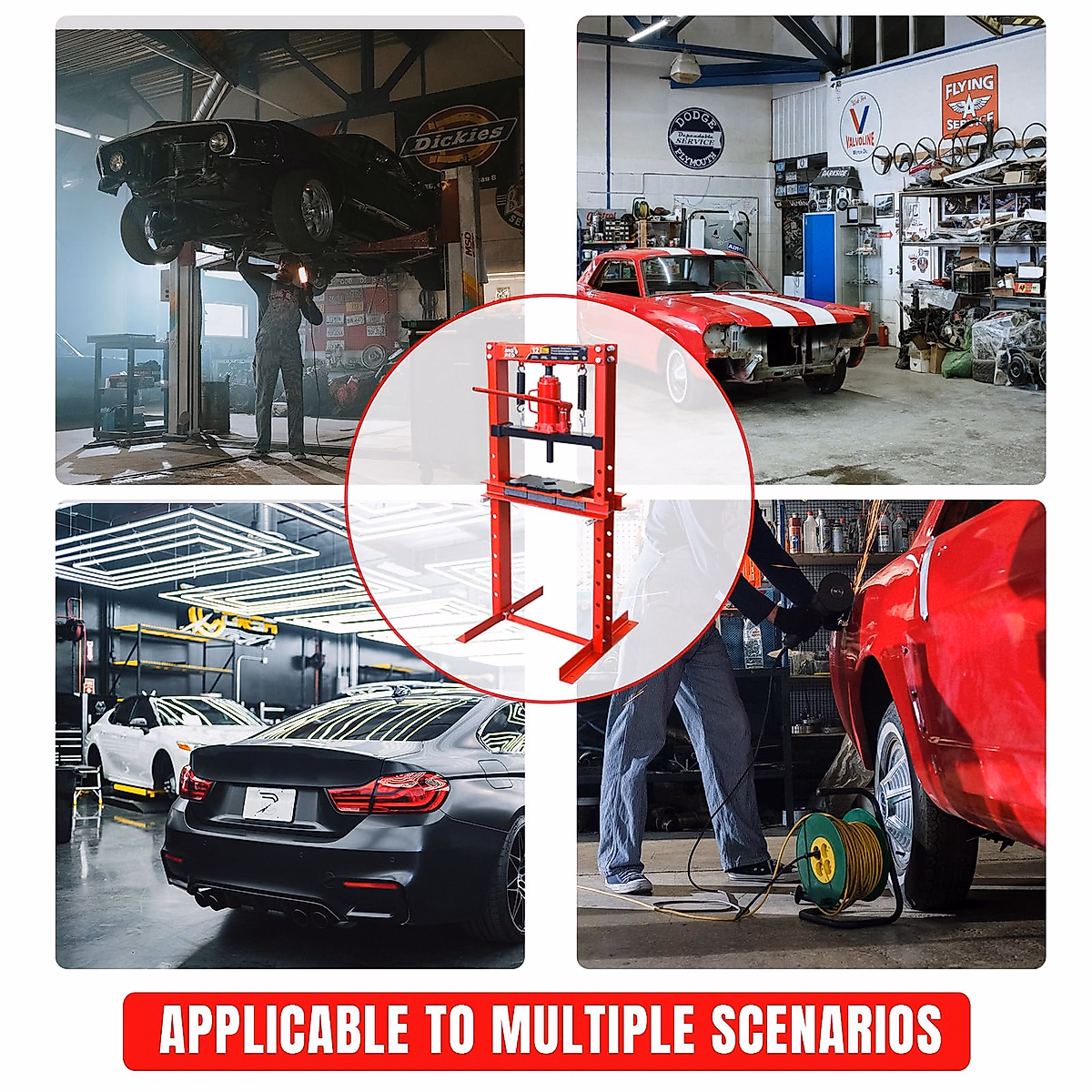 BIG RED T51201 Torin Steel H-Frame Hydraulic Garage/Shop Floor Press with Stamping Plates, 12 Ton (24,000 lb) Capacity, Red