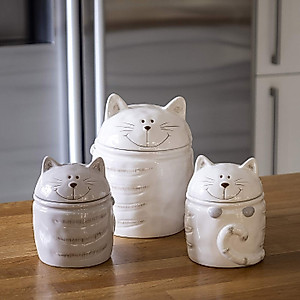SPOTTED DOG GIFT COMPANY Cat Cookie Jar with Lid, Ceramic Kitchen Canister for Countertop, Cute Novelty Food Storage Container, Cat Kitchen Accessories Decor Gifts for Cat Lovers, White 47oz