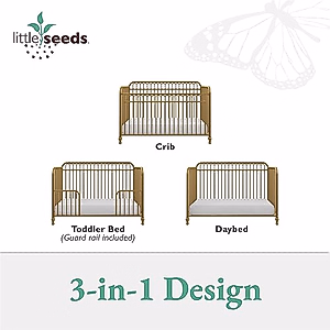 Little Seeds Raven 3-in-1 Convertible Metal Crib, JMPA Certified, Gold