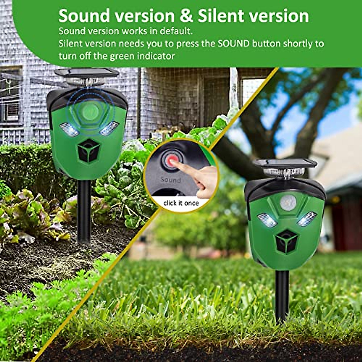 Careland 360° Solar Ultrasonic Animal Repellent with Motion Sensor Cat Dog Repellent Squirrel Raccoon Deer Deterrent Chaser Protect Farm Garden Yard Pond