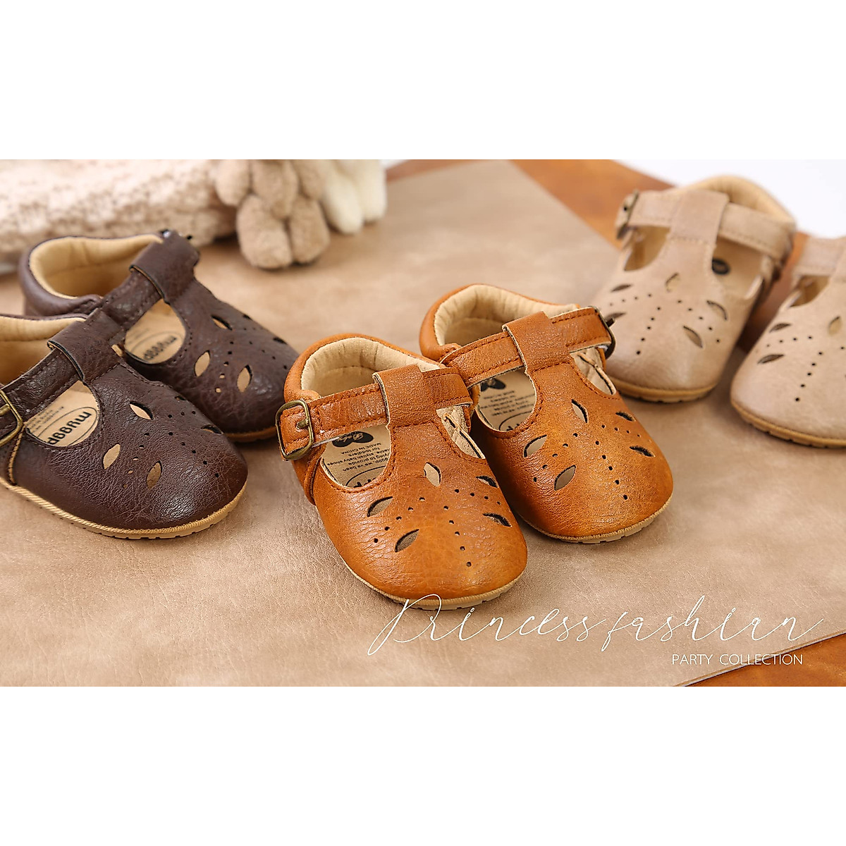 GAISUMMI Baby Girls Mary Jane Flats Non-Slip Soft Rubber Sole Toddler First Walkers Breathable Infant Princess Dress Shoes (E/Khaki,12-18 Months)