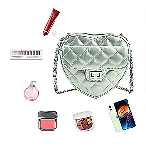 Women Girls Cute Heart Shaped Chain Shoulder Bag Plaid Embroidery Leather Evening Clutch Bag Crossbody Purse