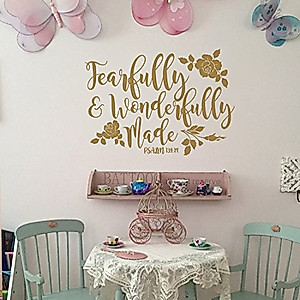 BATTOO Fearfully and Wonderfully Made Decal Bible Verse Vinyl Wall Decal Scripture Wall Decal Nursery Decal for Girls Boys Bedroom Vinyl Wall Decal, 16" W by 11.5" H Gold