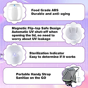 Portable Pacifier Sterilizer, Mini UV Light Sterilizer, 99.99% Sterilization in 3 Mins, USB Rechargeable, Mini UV-C Sanitizer Box for Baby Pacifier, Bottle Nipples, Teethers, Headphones, Keys (White)