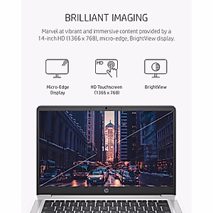 HP Chromebook 14 Laptop, Intel Celeron Processor, 4 GB RAM, 32 GB eMMC, 14” HD (1366 x 768) Touchscreen, Chrome OS, Webcam & Dual Mics, Work, Entertainment, Long Battery Life (14a-na0130nr, 2021)