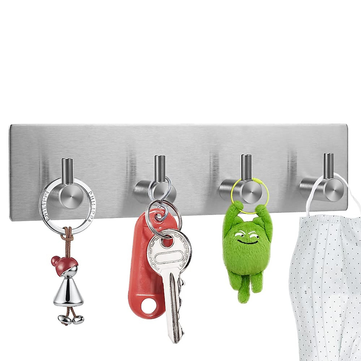 Picowe Key Holder for Wall Decorative, Adhesive Stainless Steel Key Hooks, Key Hanger Key Organizer for Wall, Towel Hook Coat Hanger for Entryway Hallway Kitchen(Four Rows,Sliver 1PCS)