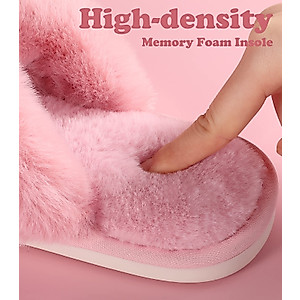Women's Pink Fuzzy Plush Faux Fur Memory Foam Ankle Slippers - Breathable, Comfy House Indoor Slippers