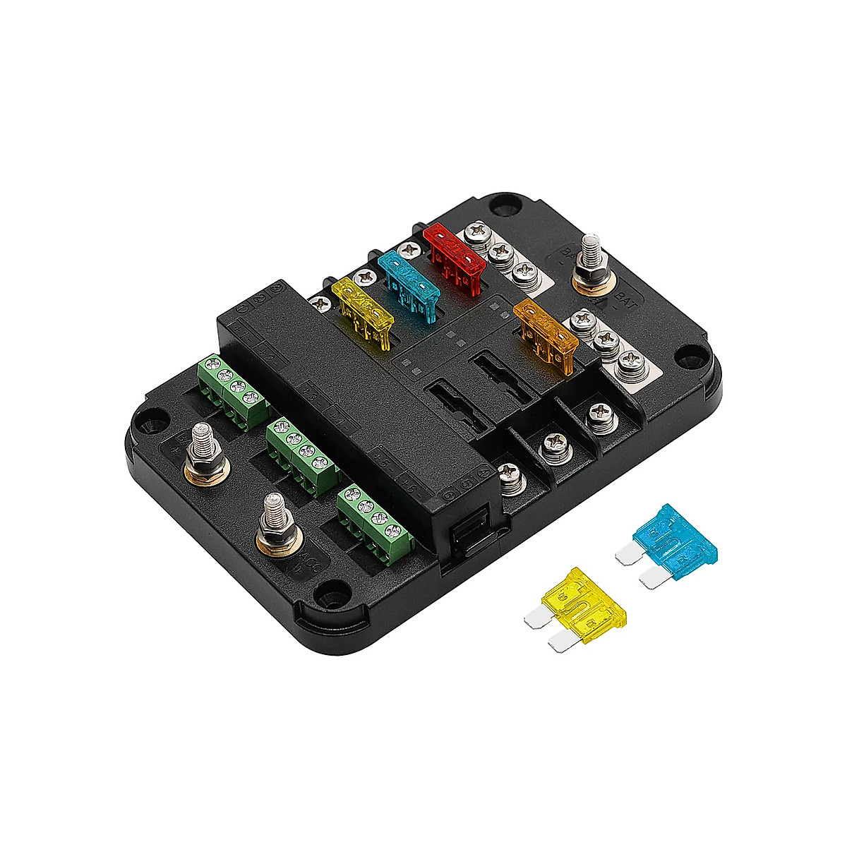 BlueFire 12V Fuse Block, Upgraded 6 Circuit Fuse Box with Acc Interface,Fuse Holder with LED Light Indication & Protection Cover for Car Boat Marine Truck Vehicle SUV Yacht RV(6 Way- A)