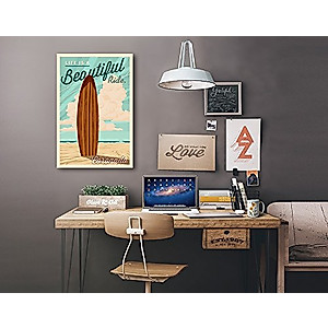 Coronado, California, Surfboard Letterpress, Life is a Beautiful Ride, (24x36 Wrapped Canvas, Wall Decor, Artwork)