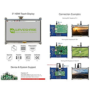Waveshare 5inch Resistive Touch Screen LCD, 800×480, HDMI, Low Power Consumption, Compatible with Raspberry Pi 4B / 3B+ / 3A+ / 3B / 2B / 1B+ / 1A+