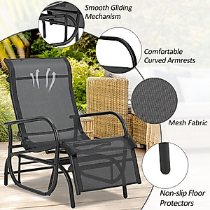 Spurgehom Set of 2 Outdoor Swing Glider Rocking Chair, Metal Frame Patio Recliner Lounge Chaise with Breathable Mesh Fabric for Garden, Poolside, Backyard, Balcony