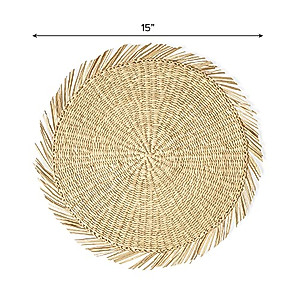 Artera Set of 6 Oversized Round Seagrass Placemat, 15" Round, Woven Table Mats, No-Slip Natural Heat Resistant Mats for Table, Coasters, Pots, Pans & Teapots in Kitchen (Round 10)