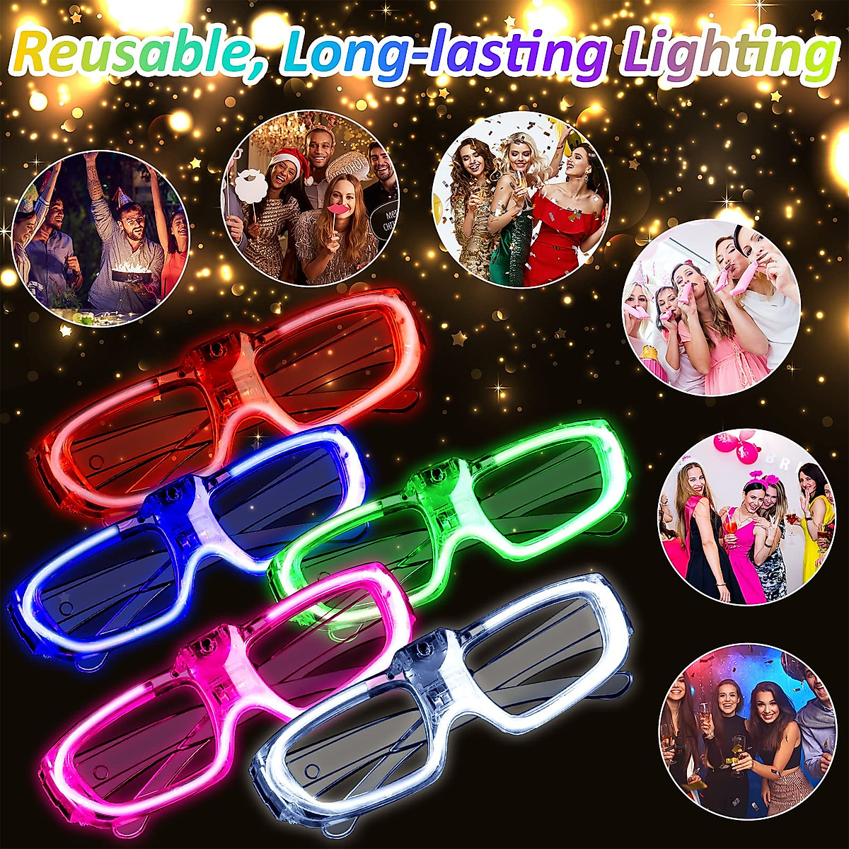 120 Pcs Glow in the Dark Party Supplies 60 Light up Glasses 20 LED Cat Ear Headband 20 LED Rabbit Ear Hair Accessories 20 Glow Crown Tiara Hairband for Neon Holiday Birthday Halloween Christmas Party
