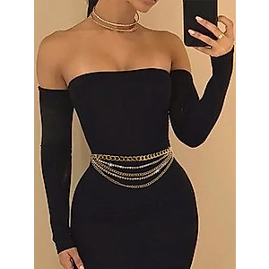 Cosydays Rhinestone Waist Chain Gold Metal Belt Layered Body Chain Crystal Belly Chain Party Sexy Body Jewelry for Women and Girls