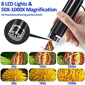 Wireless Digital Microscope, SKYBASIC 50X-1000X Magnification WiFi USB HD Portable Handheld Pocket Microscopes Camera with 8 Adjustable LED Compatible with iPhone iPad Android Windows Mac Computer