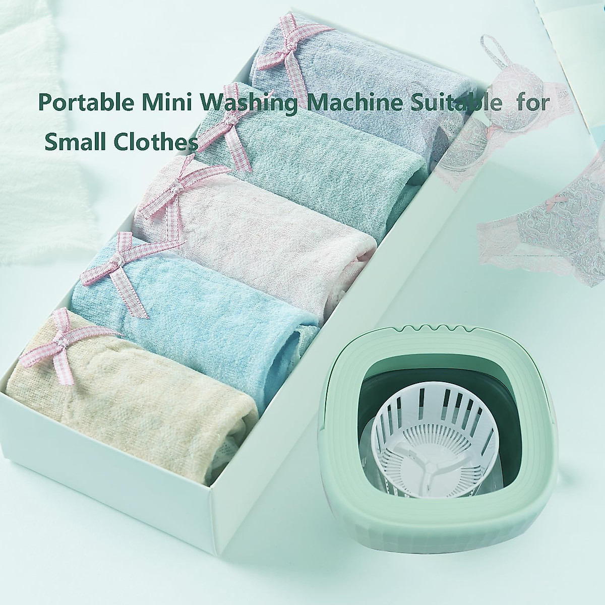 iVOLCONN Portable Washing Machine, Foldable Mini Washer Machine with Drainage Basket for Baby Clothes, Small Items, Underwear or Socks, Suitable for Apartment, Laundry, Camping or Travel (Green)