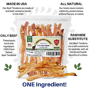 Green Butterfly Brands Beef Tendons for Dogs Made in USA. 6-10 Inch Grass Fed Farm-Raised American Beef Dog Treats. All Natural Dog Dental Chews. Grain Free Odor-Free Beef Dog Chews (8 OZ)