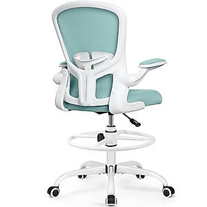 FelixKing Drafting Chair, Tall Office Chairs with Footrest Ring, Home Standing Desk High Chair with Lumbar Support Adjustable Counter Height Ergonomic Swviel Rolling Chairs for Working (Light Blue)