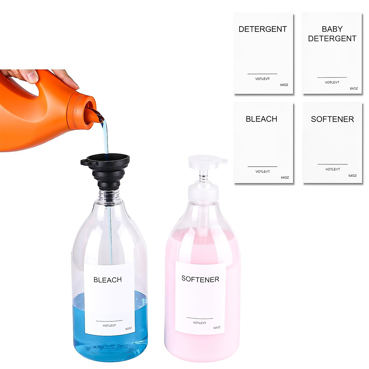 VOTLEVT 64 OZ Laundry Detergent Dispenser, Liquid Laundry Soap Dispenser, Plastic Fabric Softener Holder and Container, Laundry Room Organization, 2 Pack