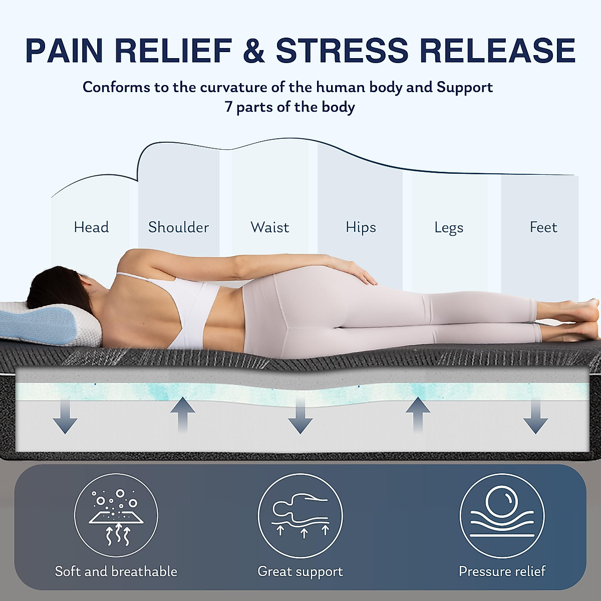 CH CHARME HOUSE Bamboo-Charcoal King Memory Foam Mattress 10 Inch, Liquid Gel Mattress for Cool Sleep and Relieve Pressure, Bed in a Box, Made in USA, 76”x80”x10”, Black